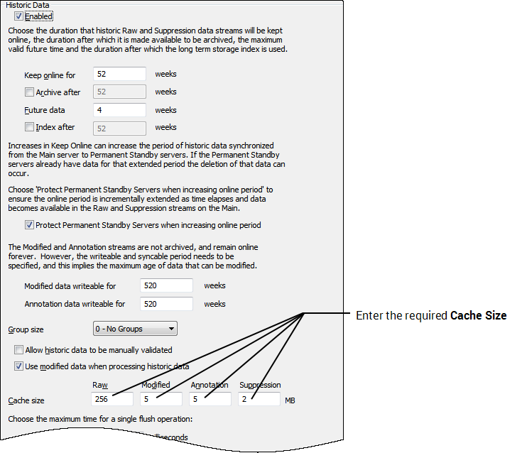 Server Administration Guide - Define the Historic Data Cache Size (Historic Configuration Settings)